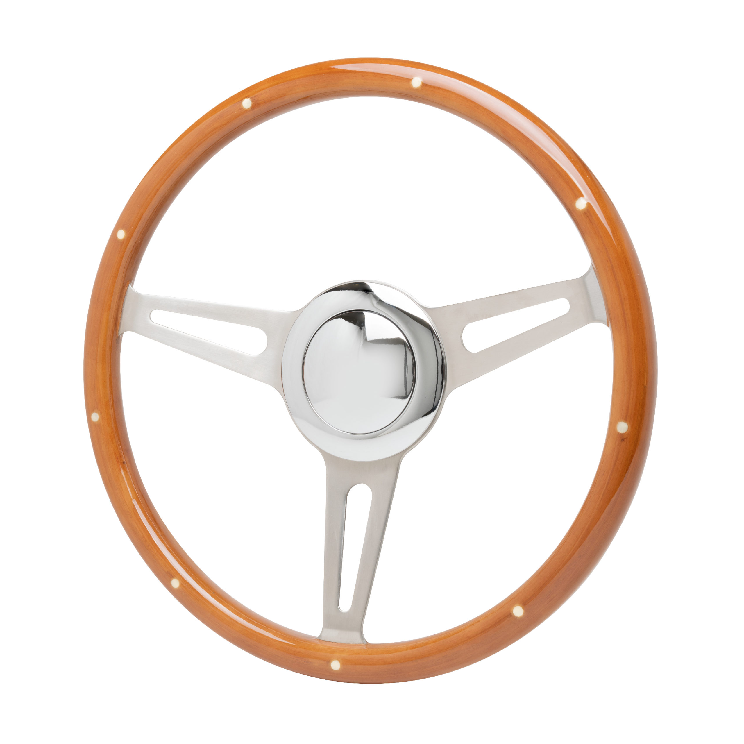 15″ Vintage Classic Style Wood Steering Wheel – Brushed Stainless ...