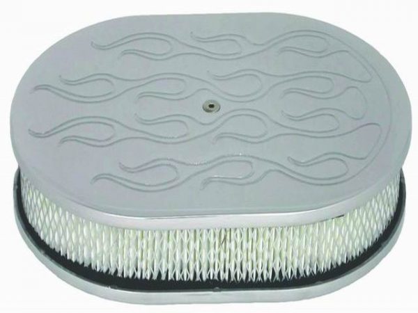 12″ x 2″ Flamed Chrome Aluminum Oval Air Cleaner Set – Racing Power Company