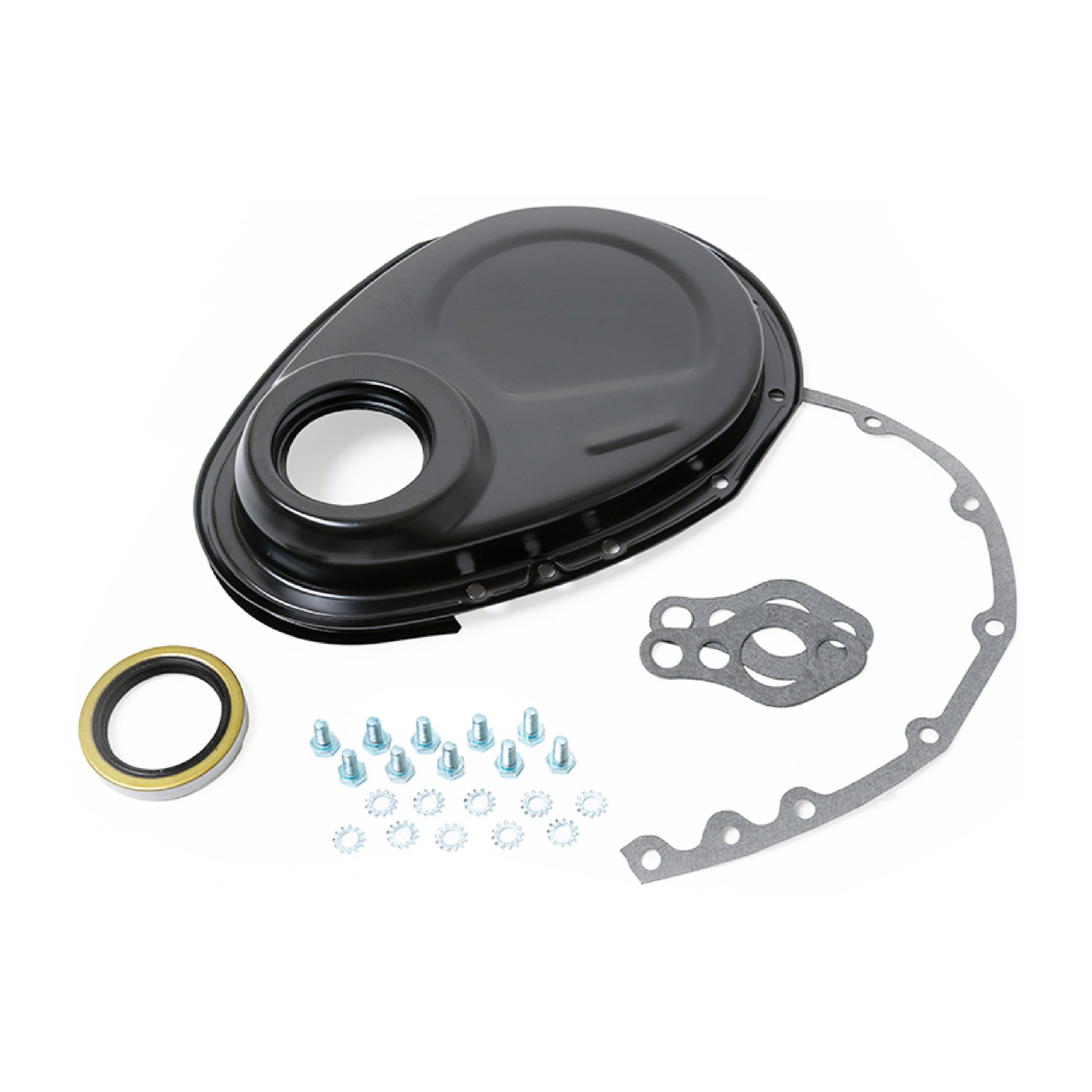 SBC OEM Style Steel Timing Chain Cover – Black – Racing Power Company